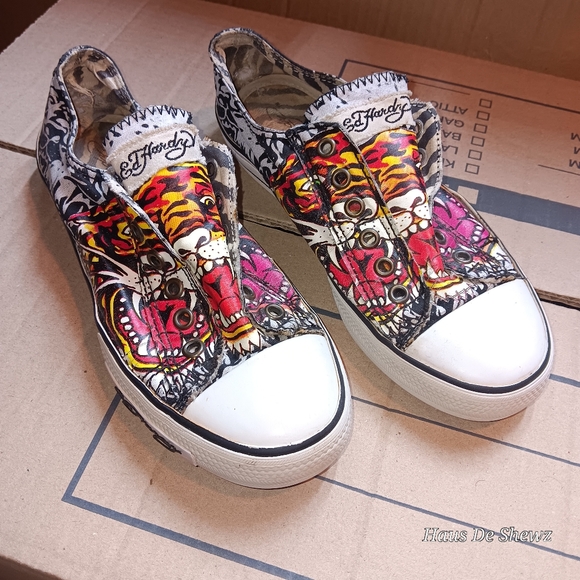Ed Hardy | Shoes | Ed Hardy Shoes Women 6 Pink Black Tiger Bold Graphic ...